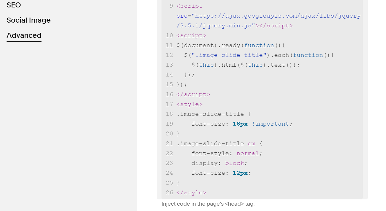 Squarespace: Gallery Block Custom Code – Summary Block
